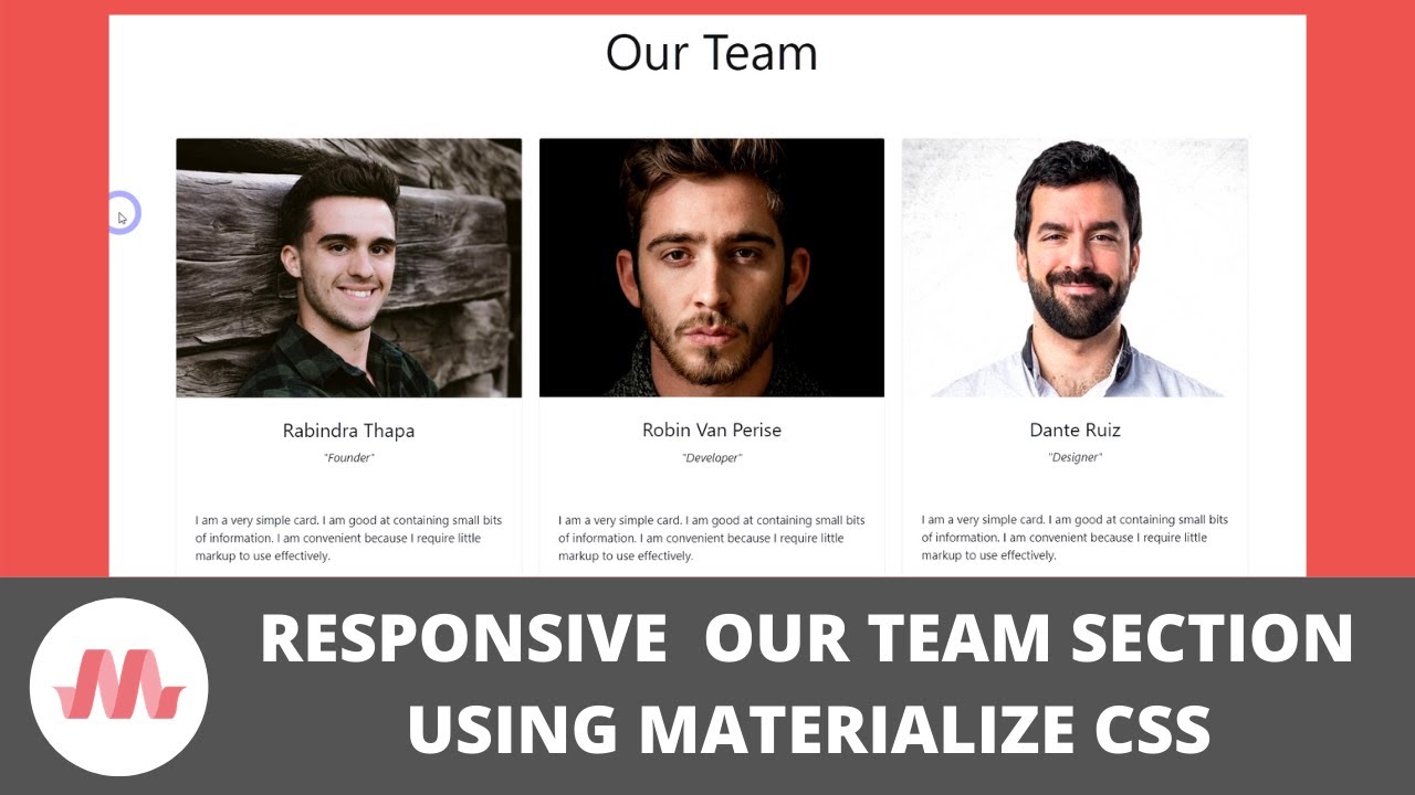 Build Responsive Our Team Section Using Materialize CSS