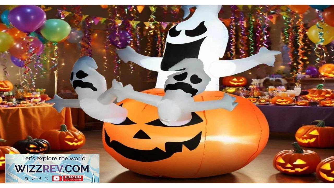 6ft Inflatable Ghost in Pumpkin Halloween Outdoor Decor w Built in LED Lights