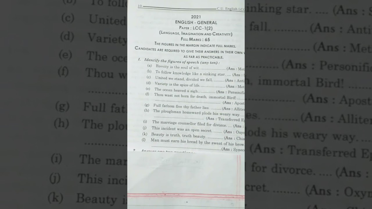 B.A general Semester-5 Calcutta university Lcc2 English 2021 questions paper with ans solved   #Lcc2