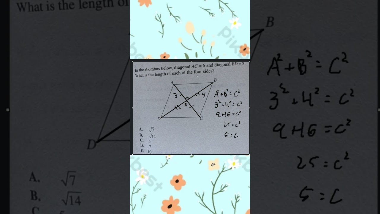 act geometry rhombus and pythagorean theorem #act #math #actmath