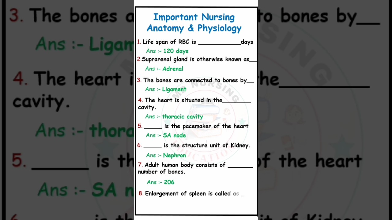 important questions for Anatomy and physiology