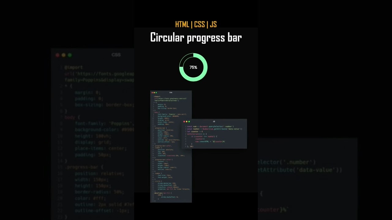 Circular Progress bar Html/Css/ Js  #frontend #webdesign  #code #htmlcss #coding