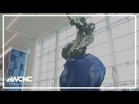 The crown jewel of Charlotte airport's lobby expansion is veiled