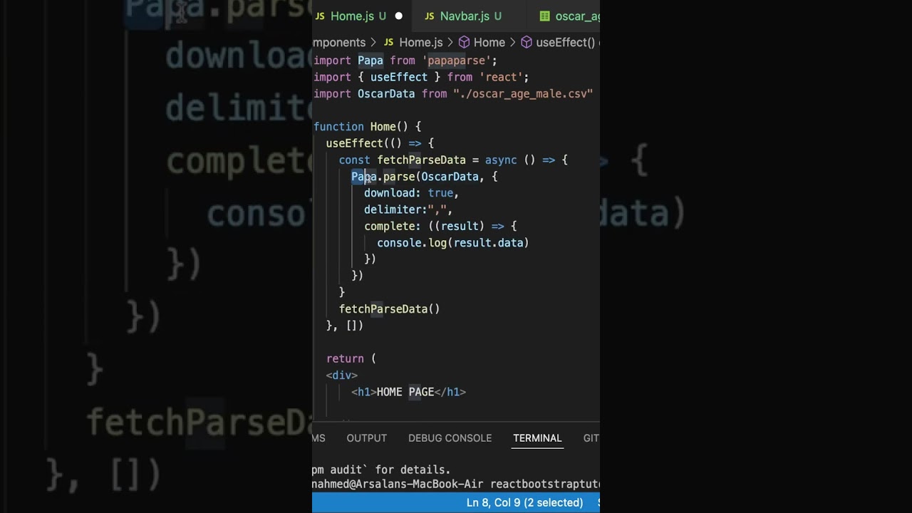 Parse CSV Data in React Using Papaparse #shorts #reactjs