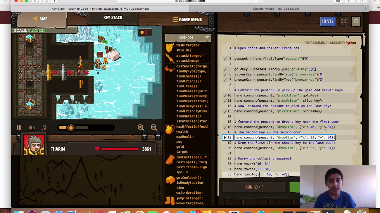 Key stack solutions in code combat python