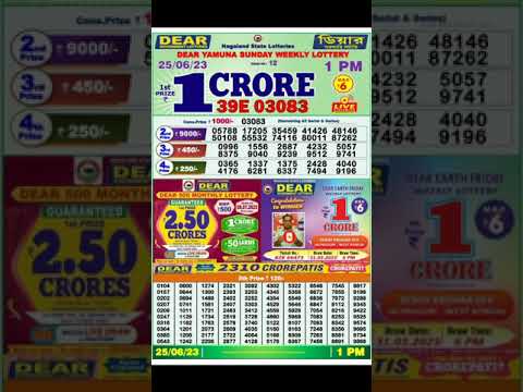 Nagaland lottery result today 1pm 25.06.2023 Dear lottery result