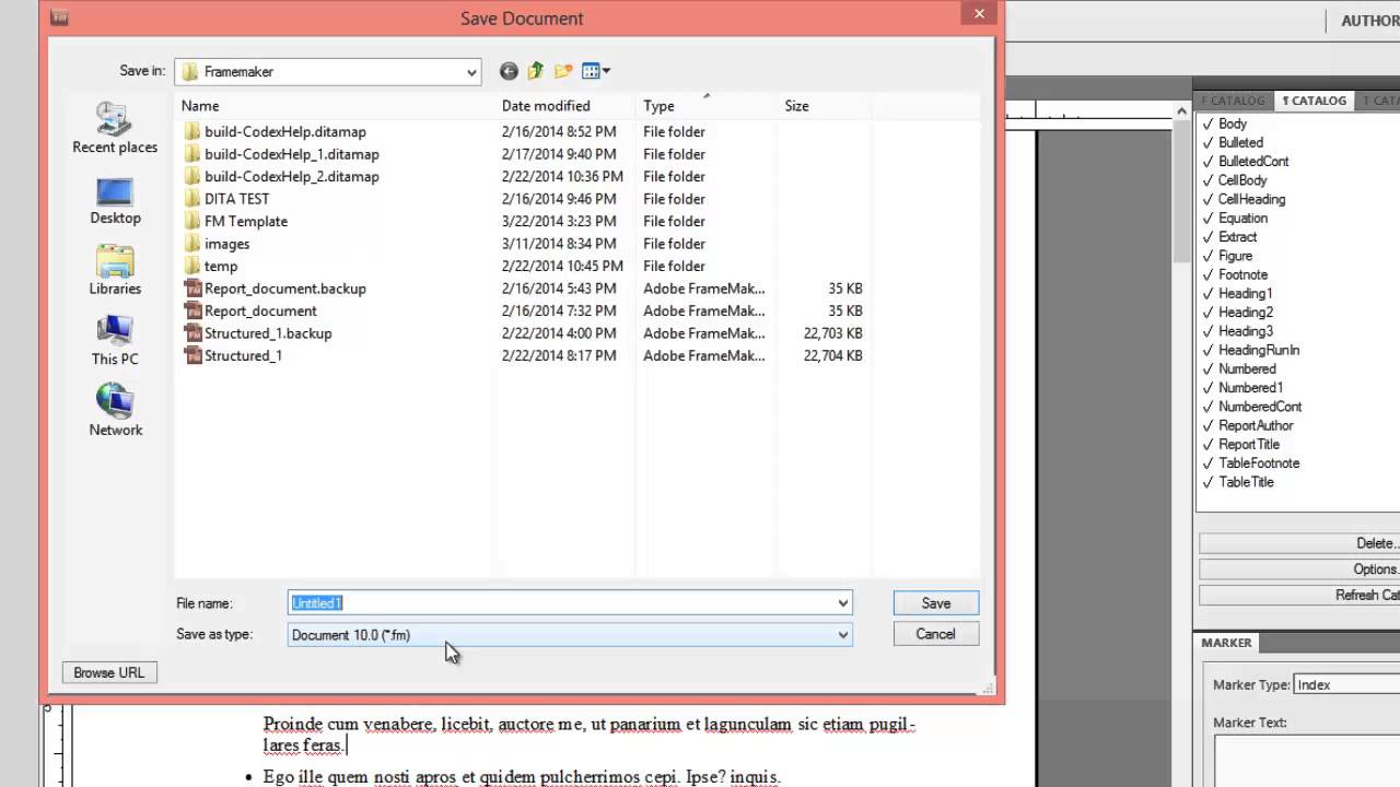 Saving a Document in Adobe Framemaker