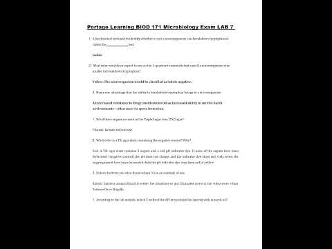 Portage Learning BIOD 171 Microbiology Exam LAB 7. QUESTIONS WITH 100% VERIFIED ANSWERS