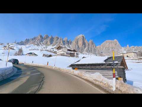 VAL GARDENA - ALTA BADIA Scenic Drive In Winter | Dolomites Italy