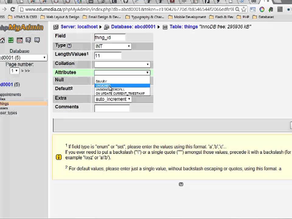 Unsigned Integers for MySQL with PHPMyAdmin