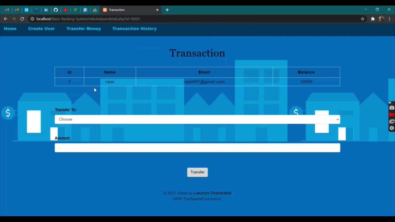 Basic Banking System of Web development as a part of #GRIPFEB21 at The Sparks Foundation.