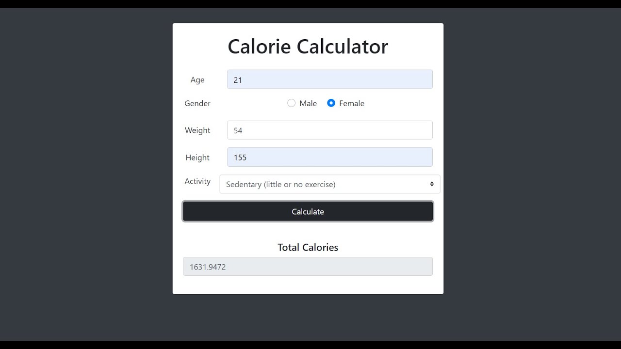 Calorie Calculator In JavaScript With Source Code | Source Code & Projects