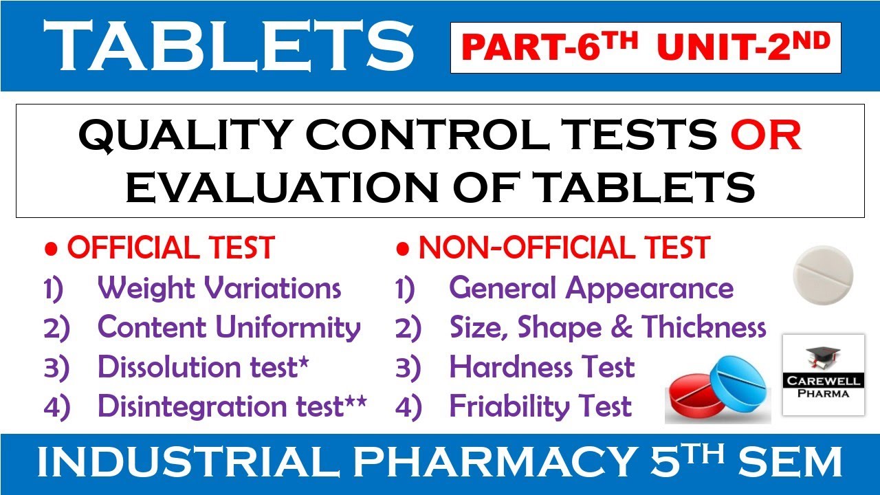 Quality control test | Evaluation of Tablet | Disintegration & Dissolution test | P-6, U-2 | Tablets