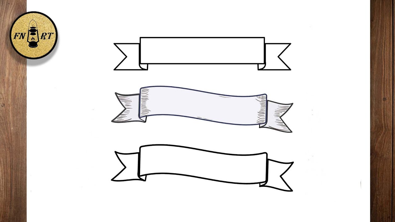 How to draw a banner ribbon easy step by step