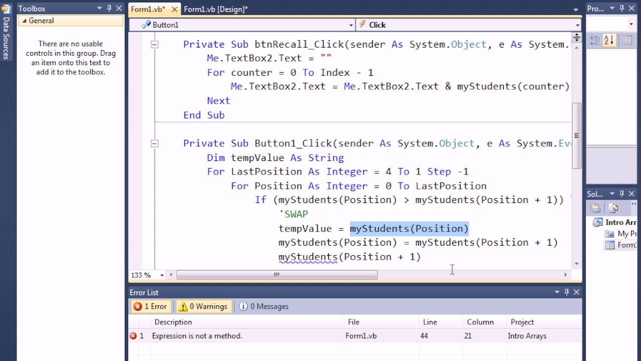 Simple Sort Visual Basic
