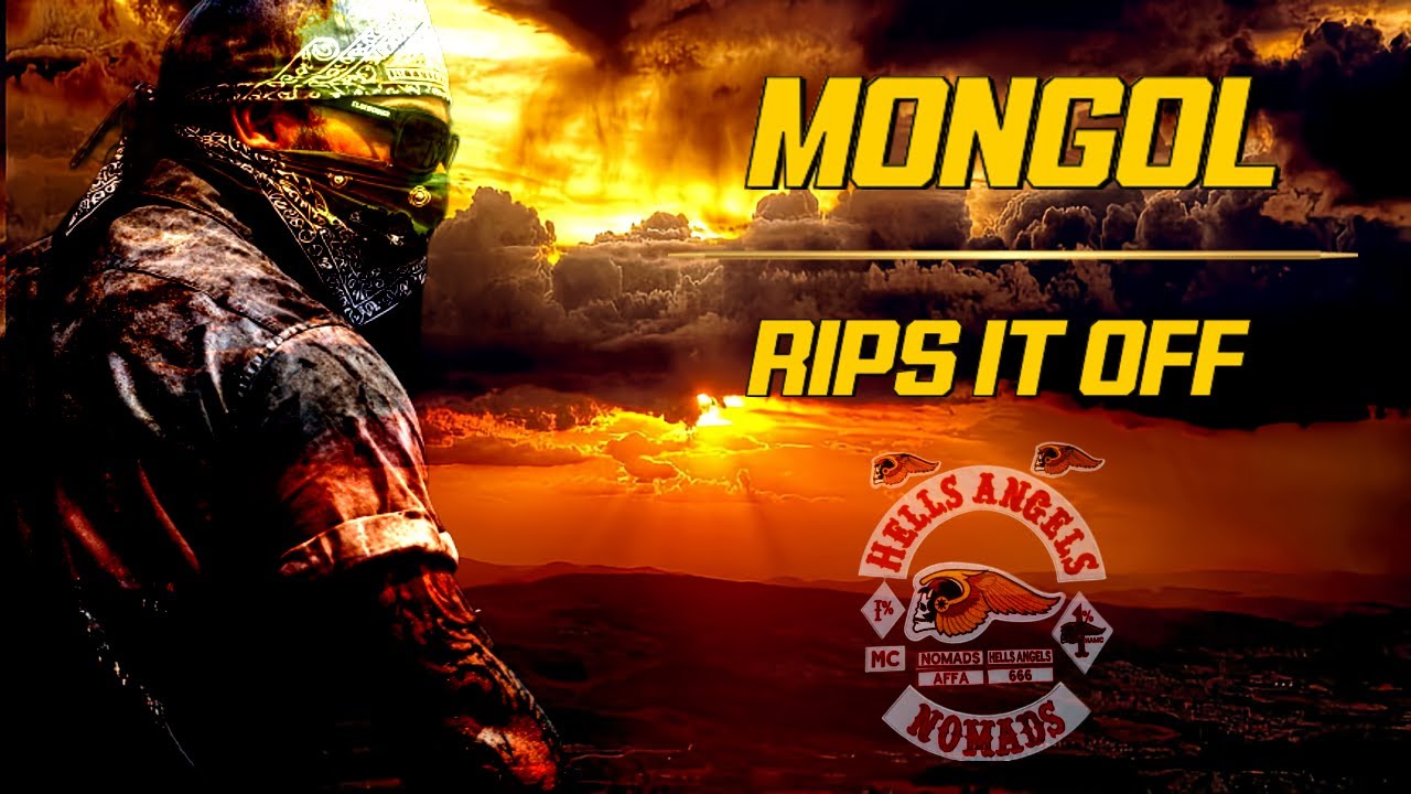 MONGOLS MC MEMBER RIPS OFF HELLS ANGELS PATCH
