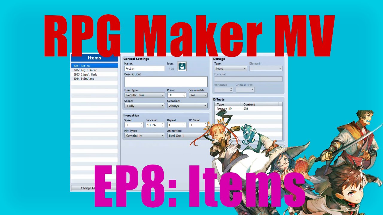 RPG Maker MV - Tutorial Ep.8 - Items,Weapons and Armor