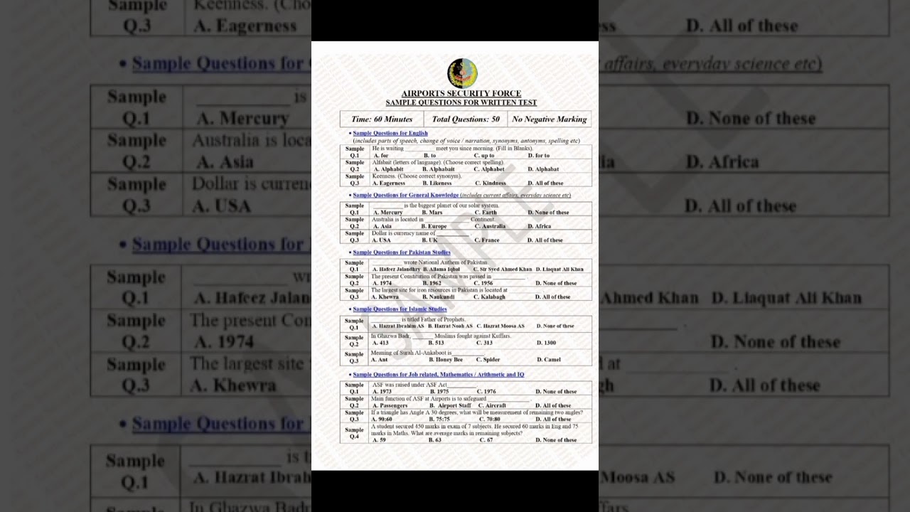 #Asf sample papers for written test.