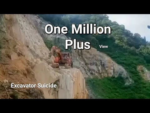 The excavator is falling down from the Mountain