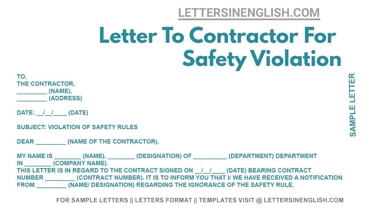 Letter to Contractor for Safety Violation - Letter to the Contractor Regarding Safety Violation