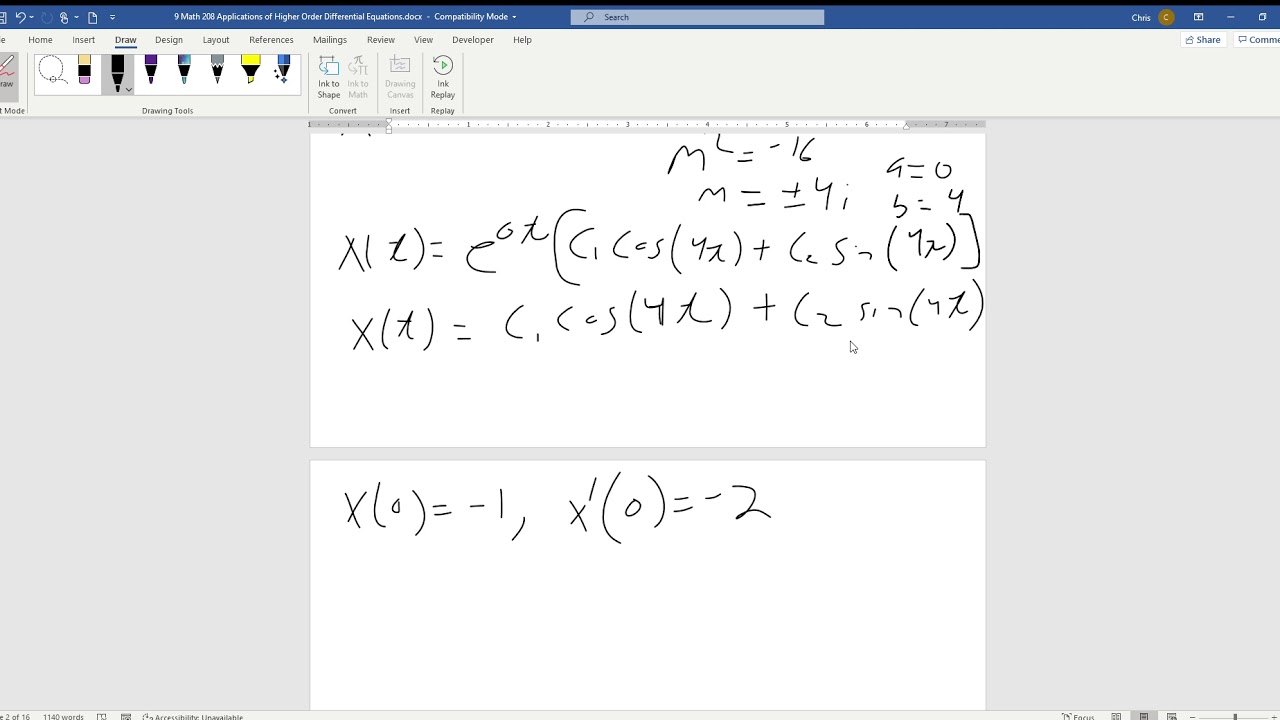 9 1 Math 208 Applications of Higher Order Differential Equations