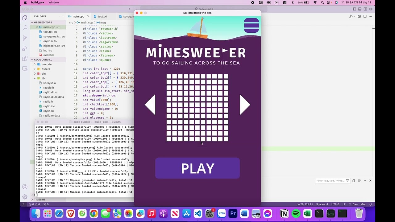 Code Minesweeper in C++  (Solo project CS161) | Freshman APCS - HCMUS