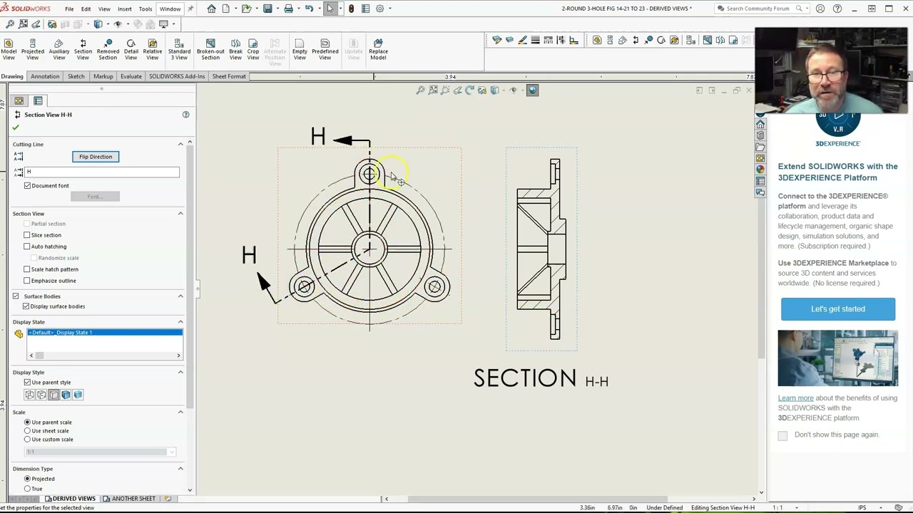 SolidWorks: Drawings Derived Views - Aligned Section