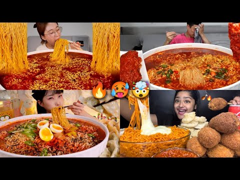 Spicy Korean Ramen Challenge 🔥😱 | ASMR Mukbang Noodle Compilation