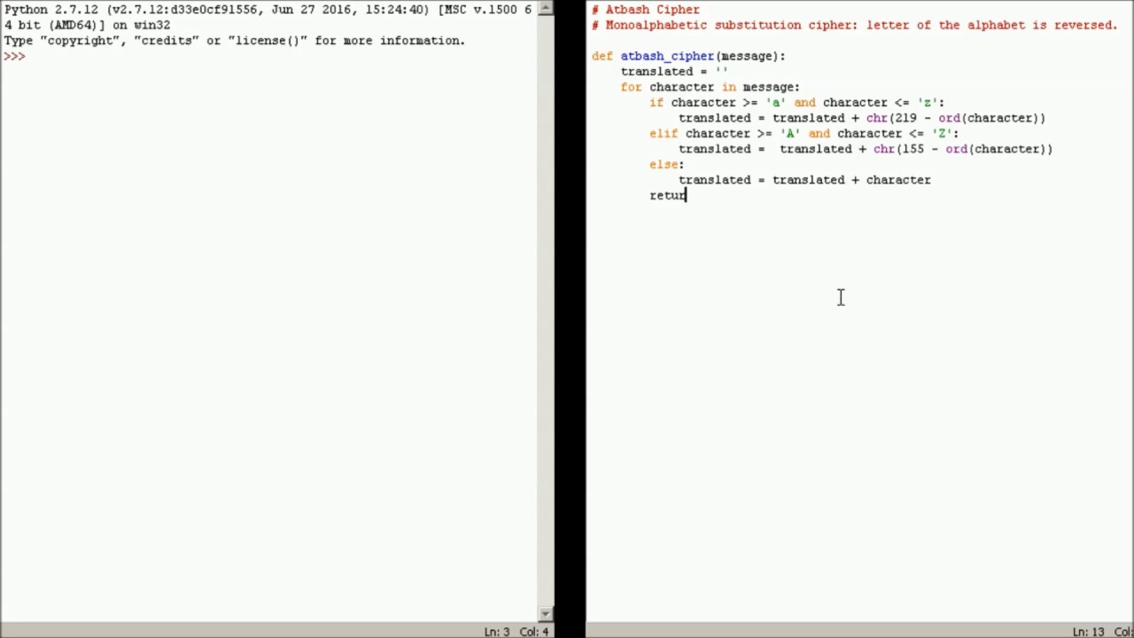 Atbash Cipher in Python 2.7