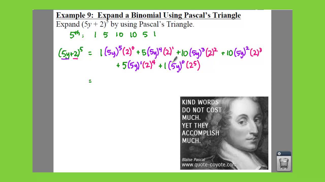 PC: 8.4 Notes: Example 9 - Expand a Binomial by Using Pascal's Triangle