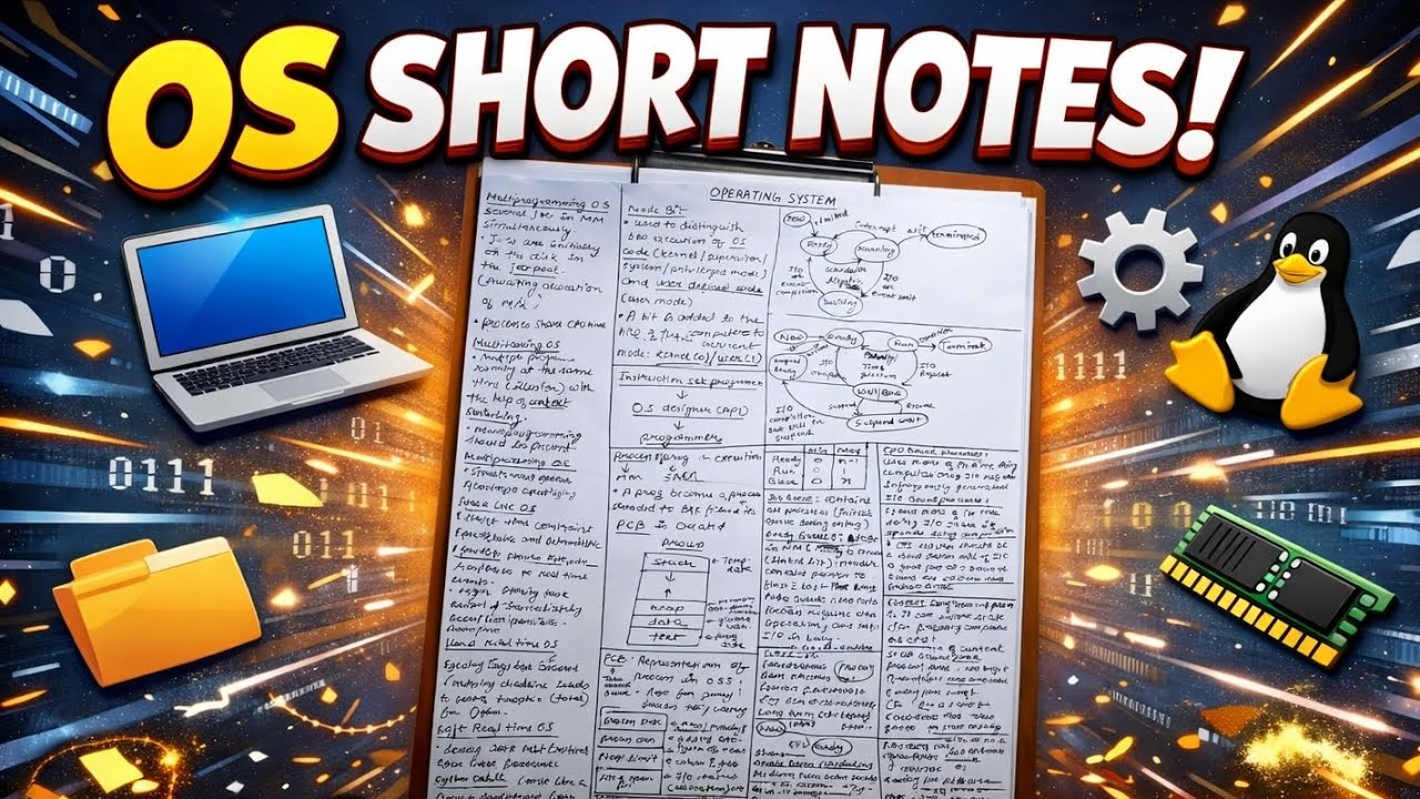 OS Short Notes for GATE | I Compiled 100 OS Slides into 1 Page | Part 1