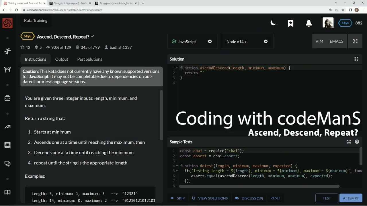 Codewars 6 kyu Ascend, Descend, Repeat? Javascript