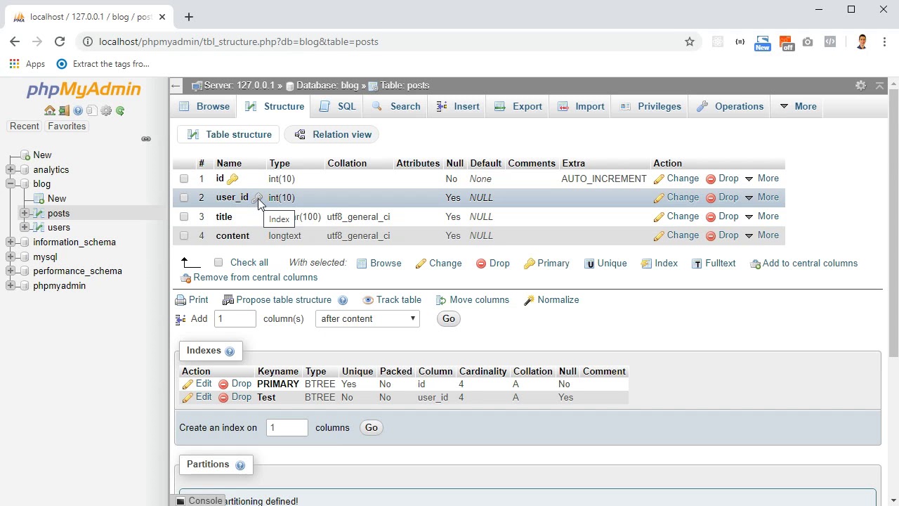 How to create foreign key in phpMyAdmin