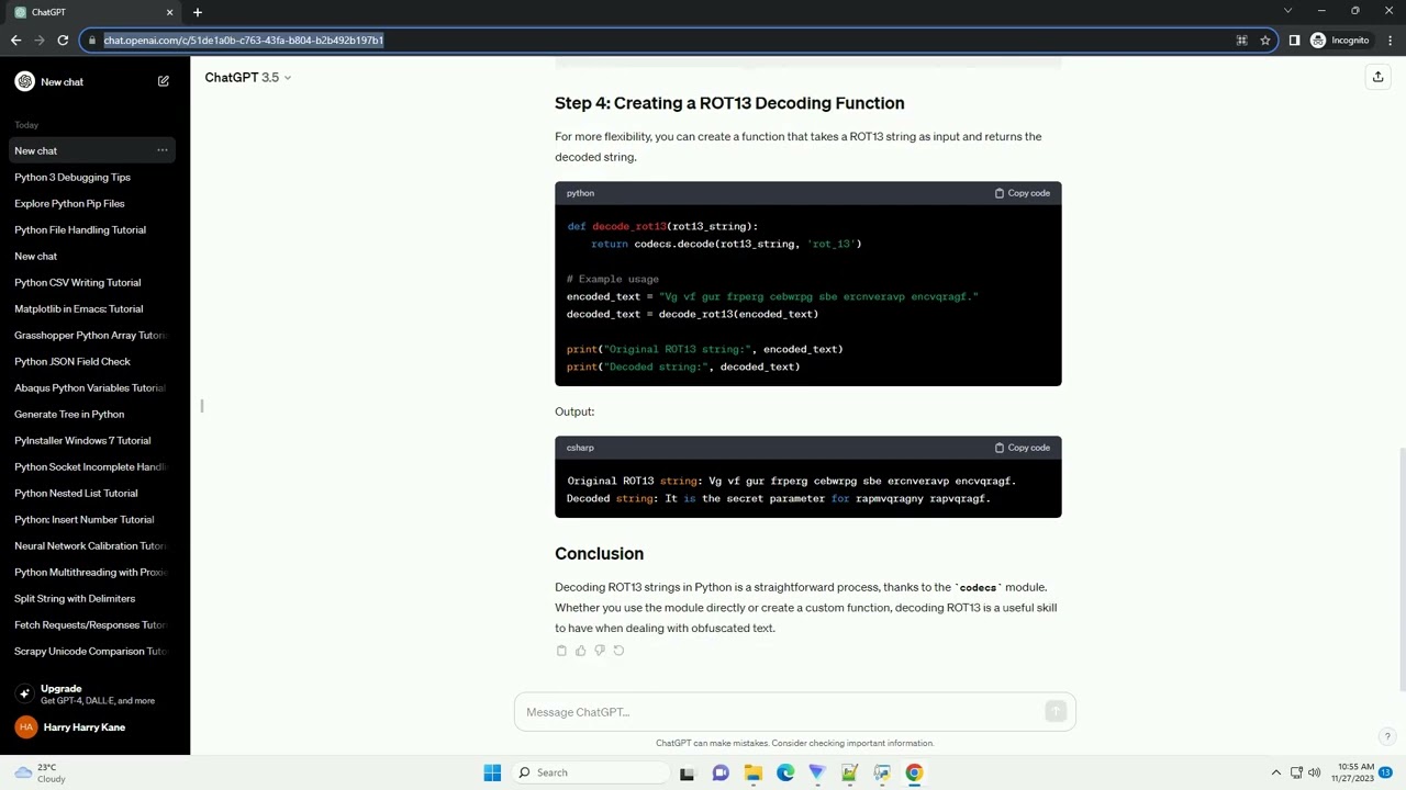 Decode python rot13 string