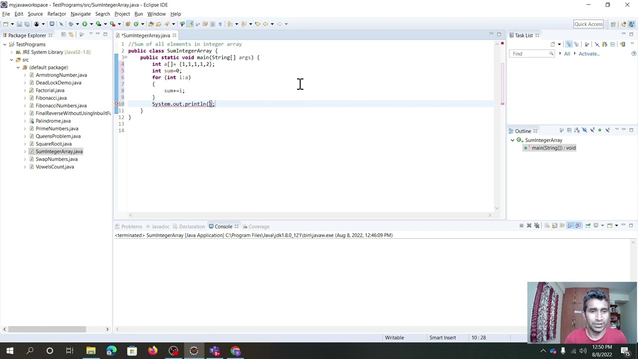 Sum of all elements in integer array program in JAVA