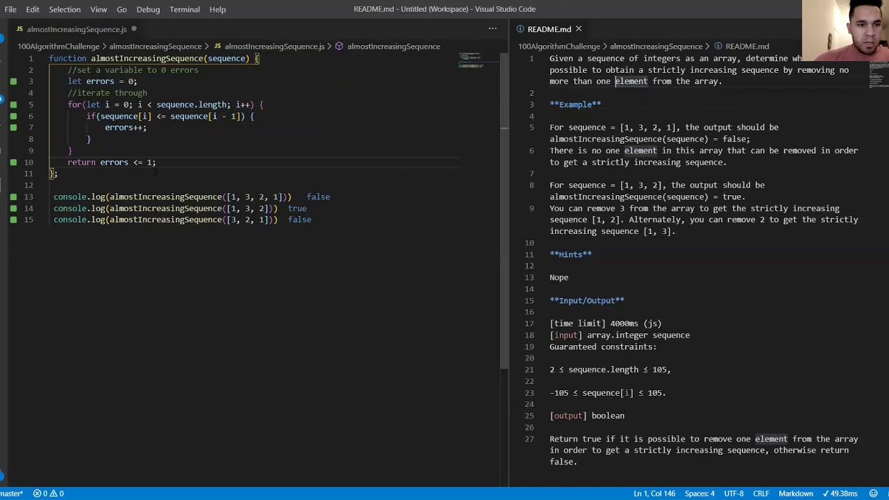 100 Algorithm Challenge | almostIncreasingSequence | #7