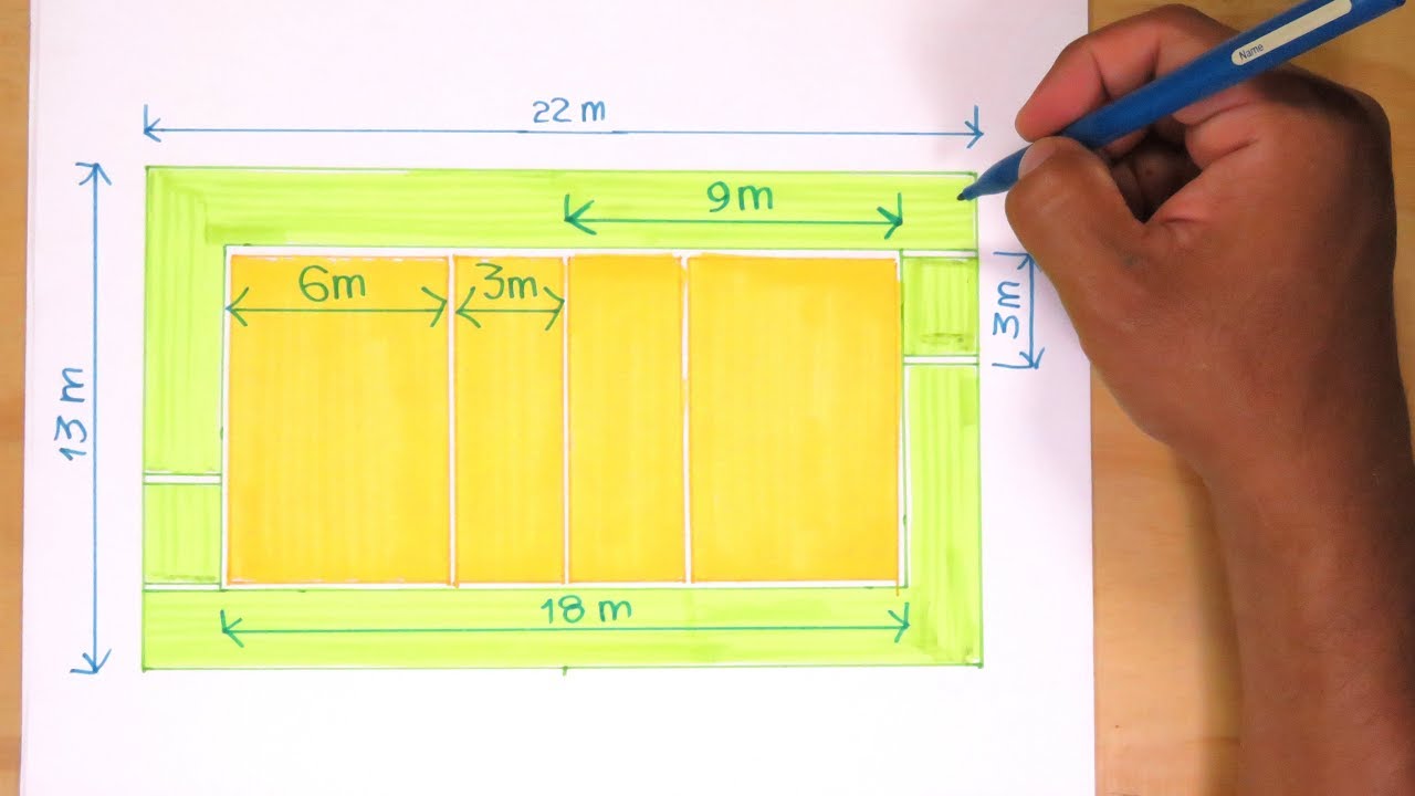 How to draw a volleyball court at a 1:100 scale step by step