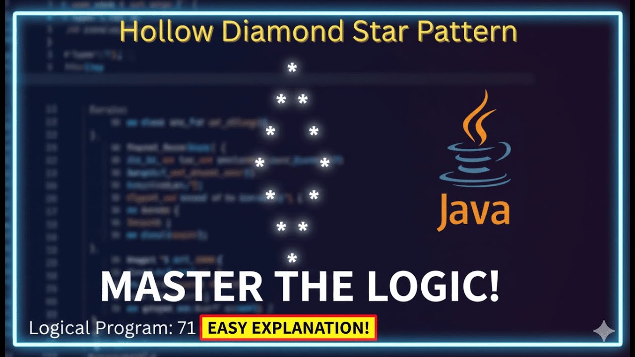 Hollow Diamond Star Pattern in Java | Star Pattern Using Math.abs() | Java Coding, Java Star Pattern