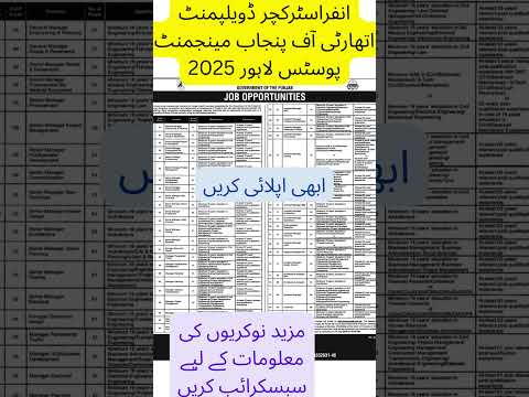 punjabjobs#newjobs#Infrastructure Development AuthorityofPunjab ManagementPostsLahore 20251#apply