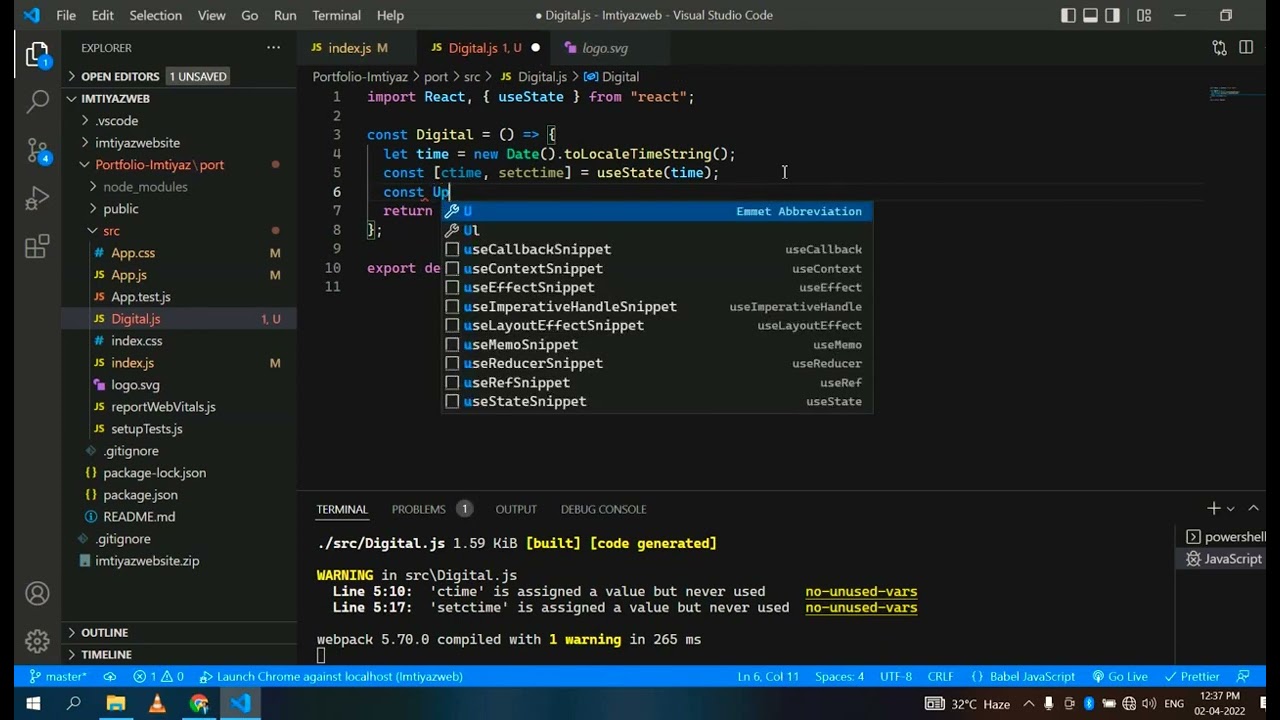 Create a Digital watch using React Js