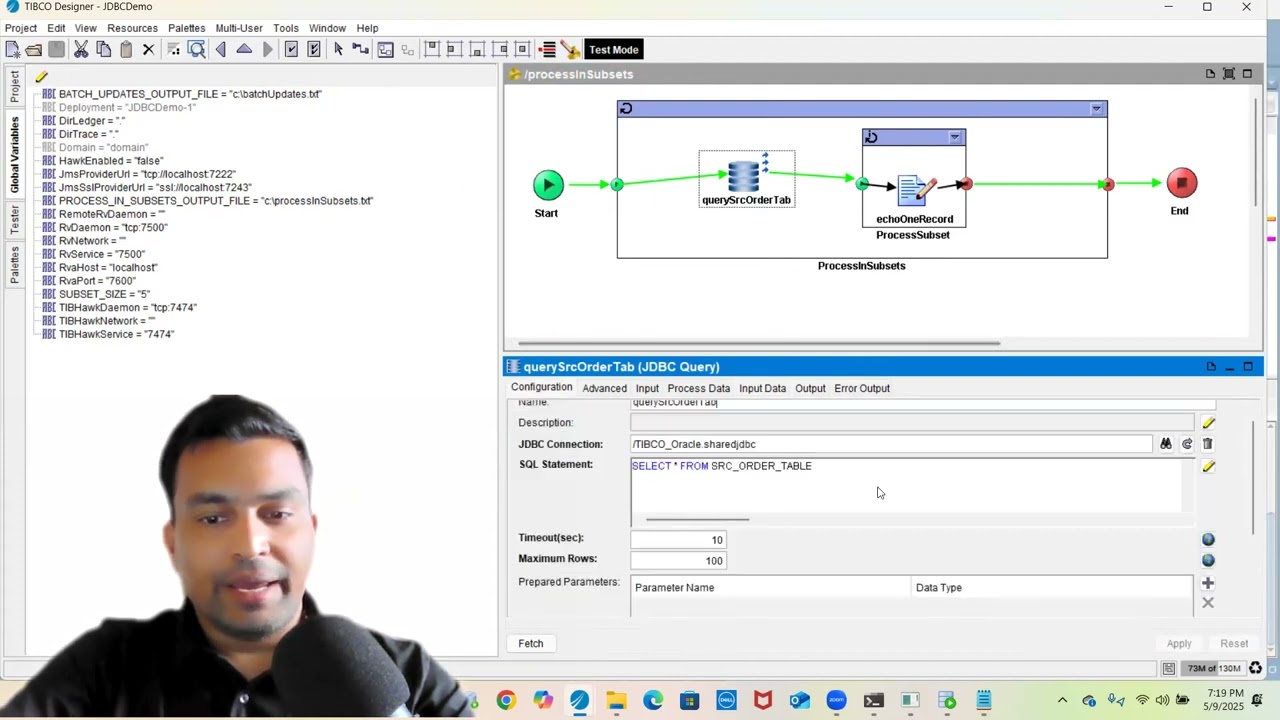 How to implement a JDBC batch update and JDBC process in subsets using TIBCO BusinessWorks v5