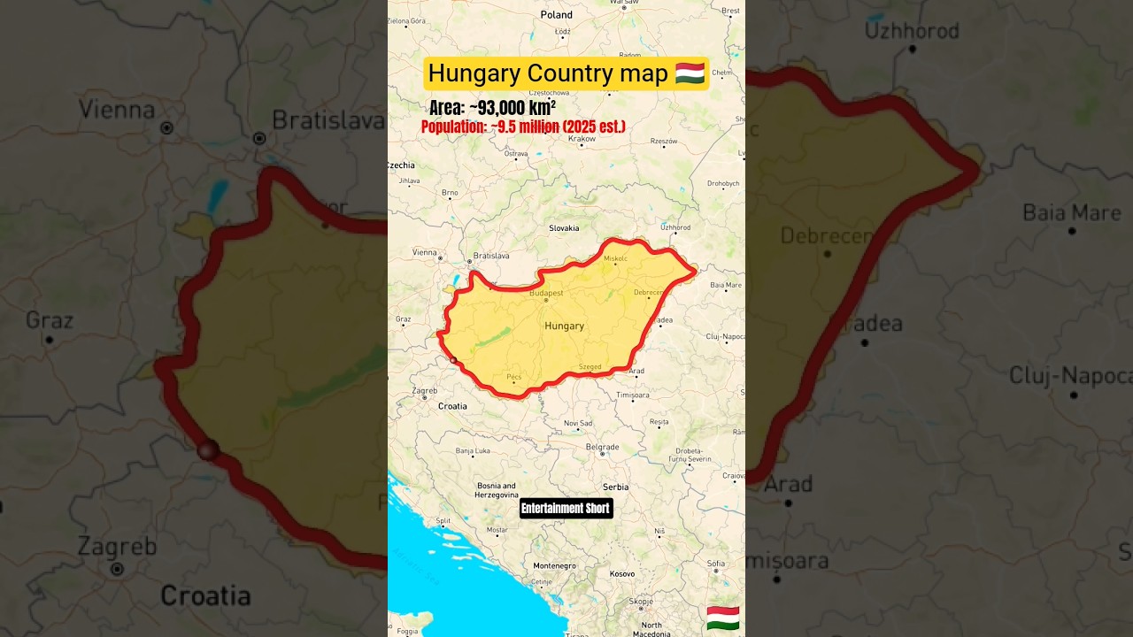 Hungary Country map 🇭🇺 Population: ~9.5 million (2025 est.) #Hungary #location #map #history