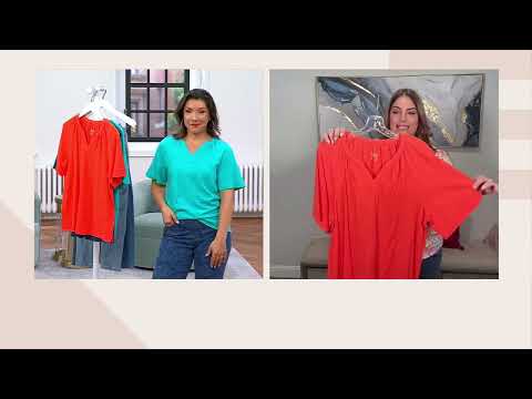 Denim & Co. Linen Blend Flutter Short Sleeve Knit Top on QVC