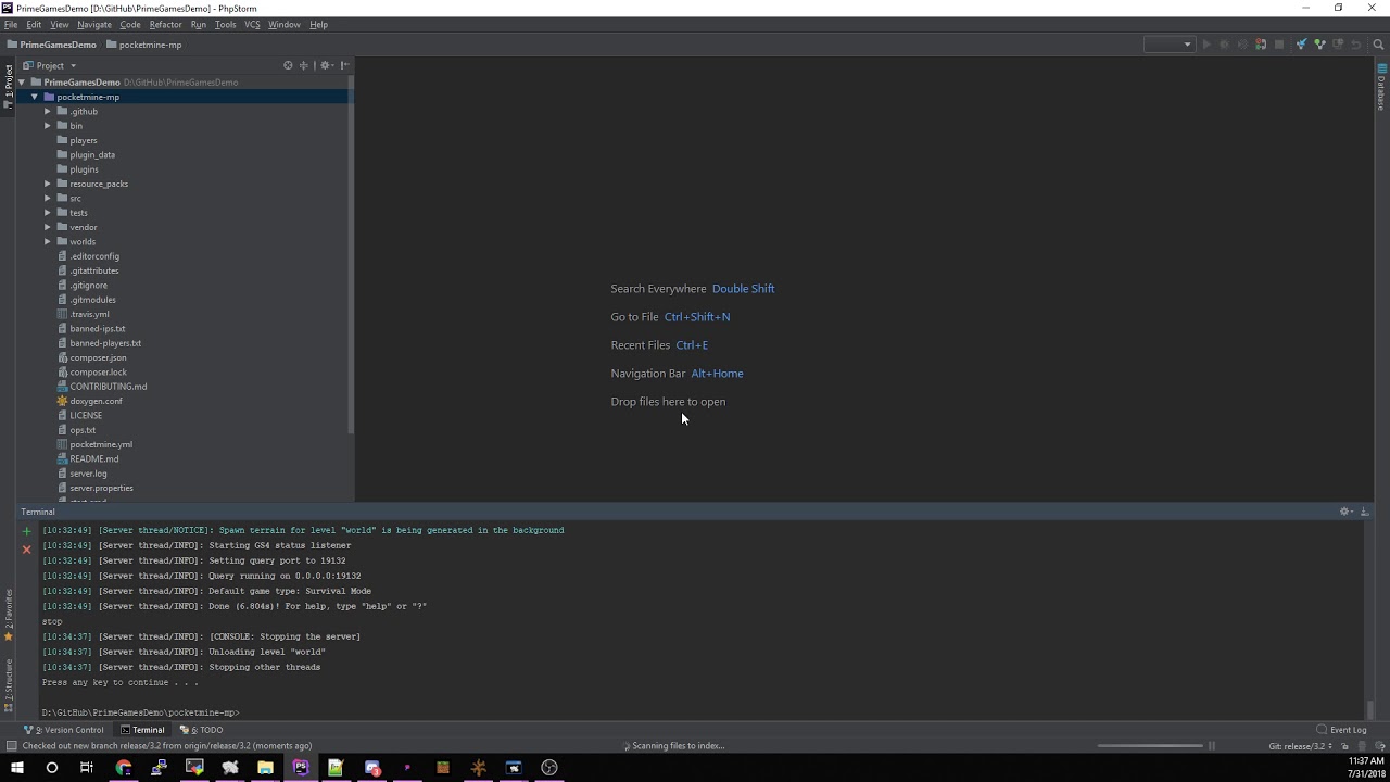 GitHub with PhpStorm for PocketMine-MP plugin development.