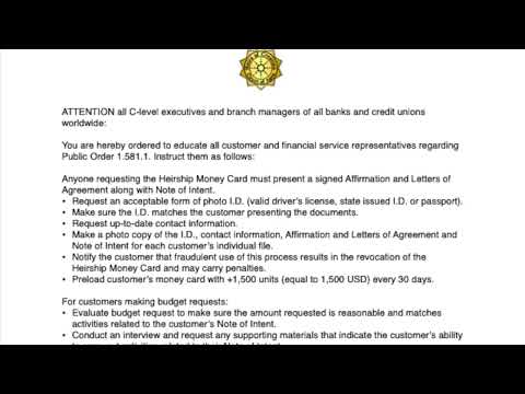 PROCEDURES FOR BANKS & CREDIT UNIONS ISSUING THE HEIRSHIP MONEY CARD, Public Order 1.581.2