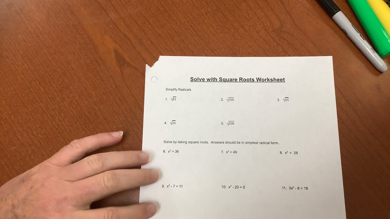 Solve with Square Roots Worksheet