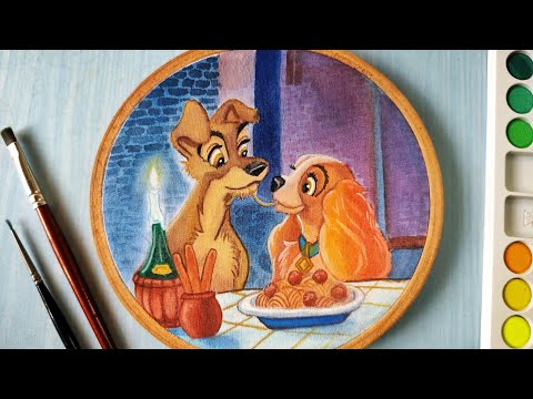 Lady and The Tramp Watercolor Painting