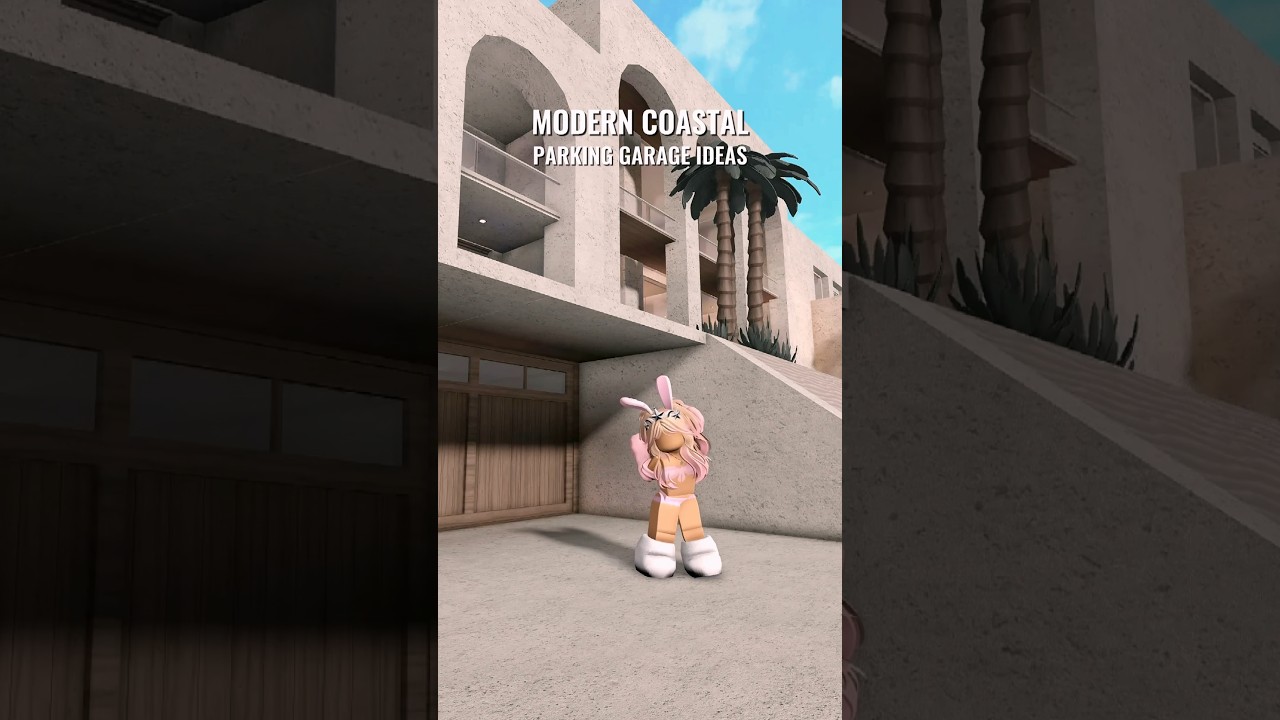 Bloxburg modern coastal house car parking garage and storage ideas 🤍 #bloxburg #bloxburghouse