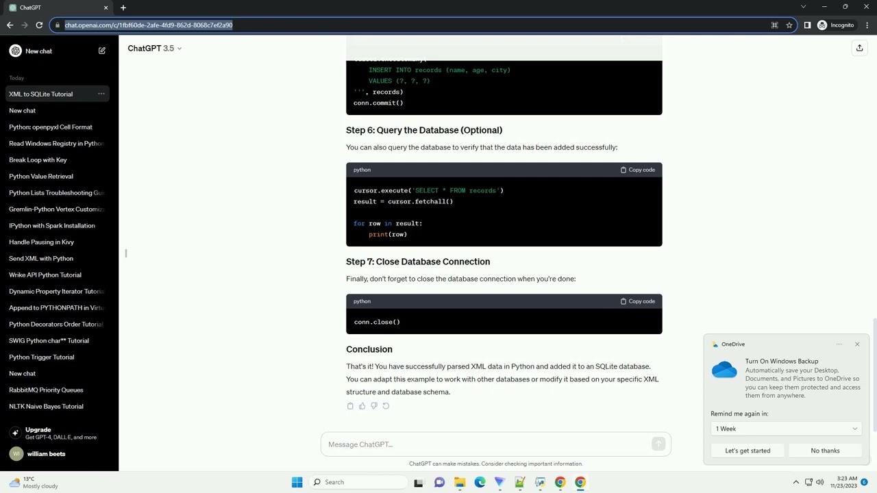 Parse XML in python and add it to database