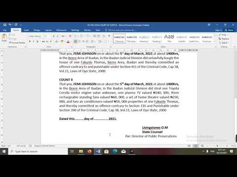 Charges II | Real life sample of a criminal charge sheet/information.